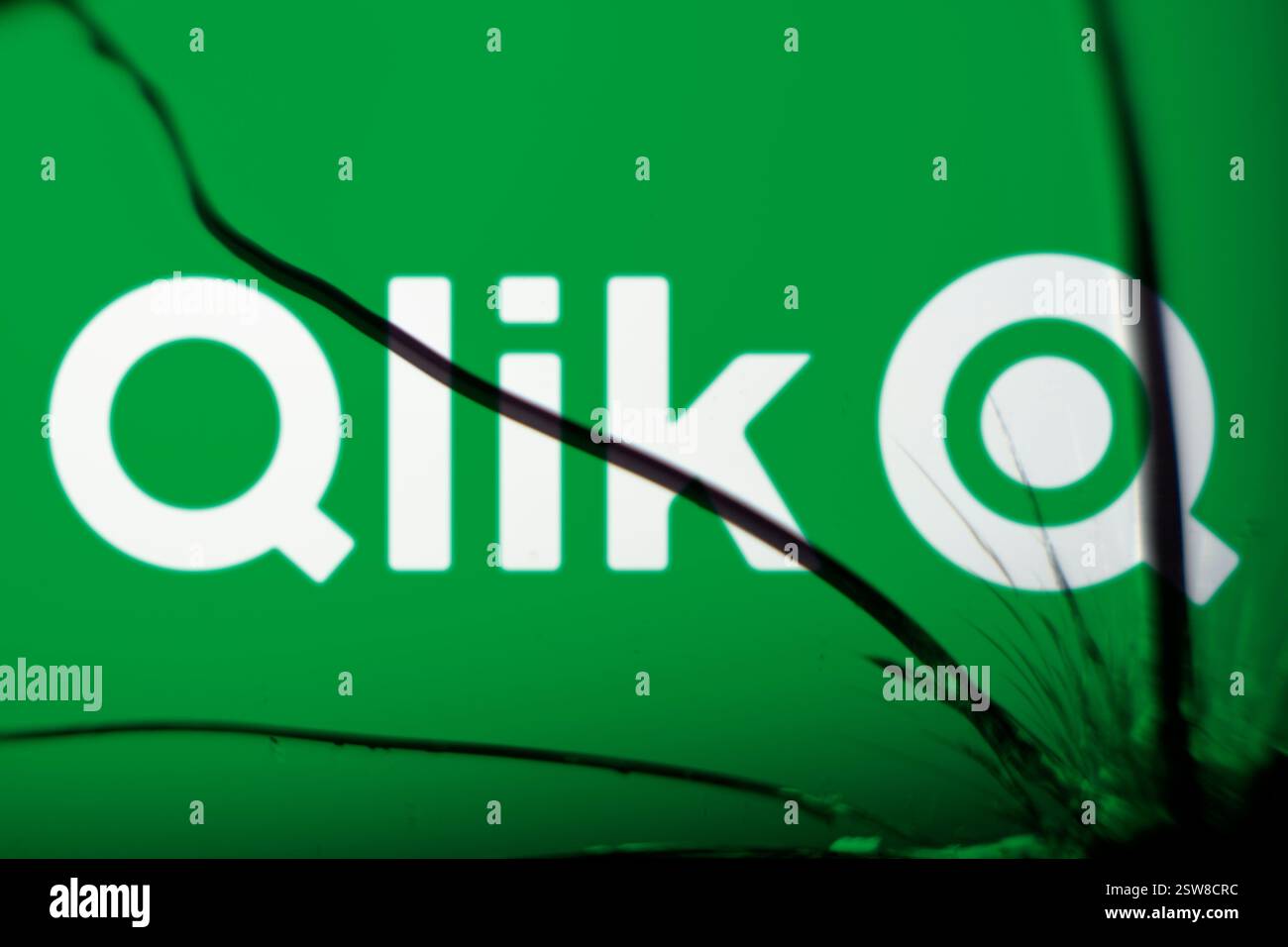 Dhaka, Bangladesh- 24 Oct 2024: Qlik logo is visible on the broken ...