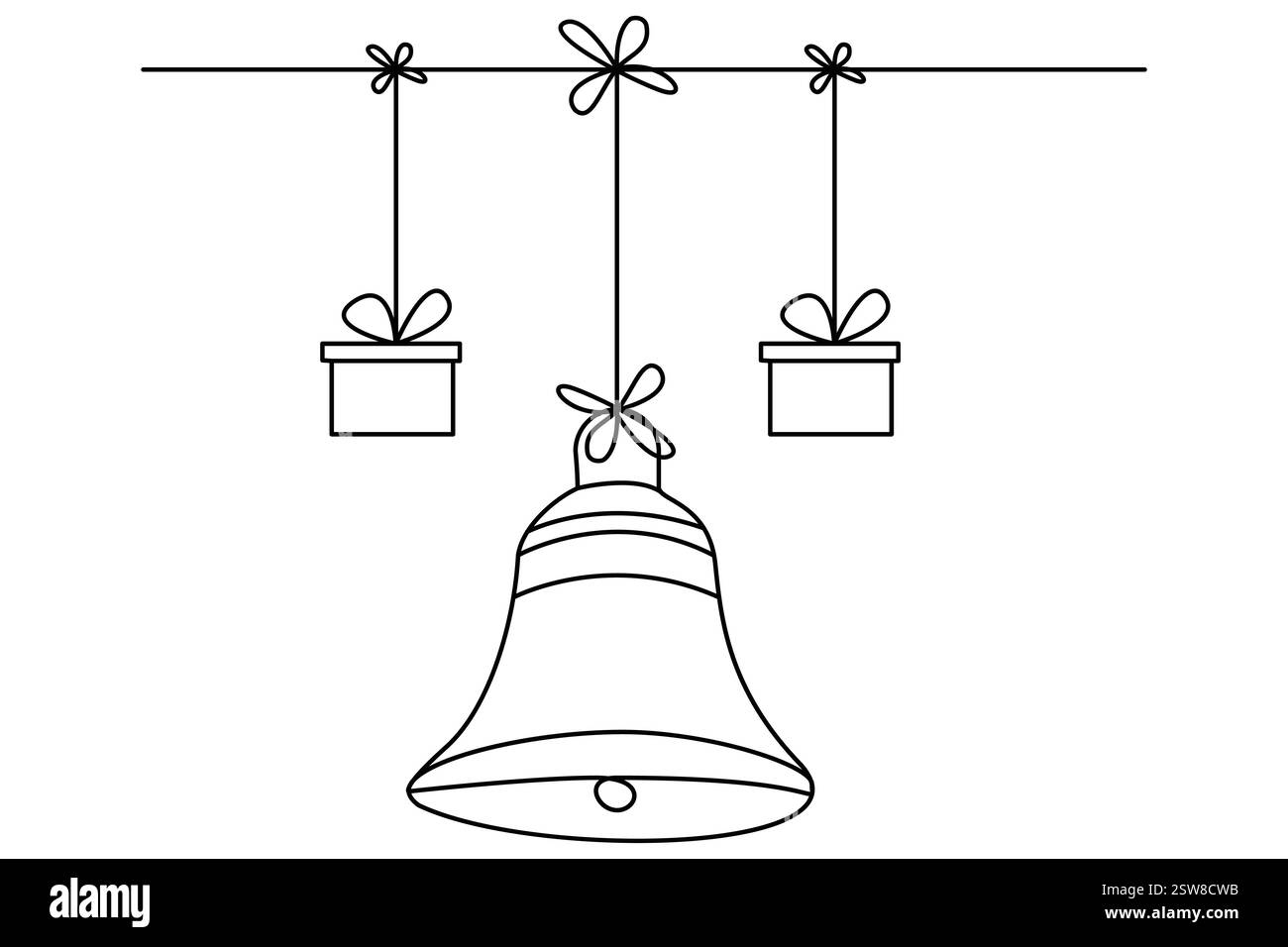 Continuous one line christmas bell drawing and outline editable stroke ...
