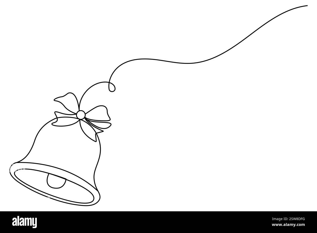 Continuous one line christmas bell drawing and outline editable stroke ...