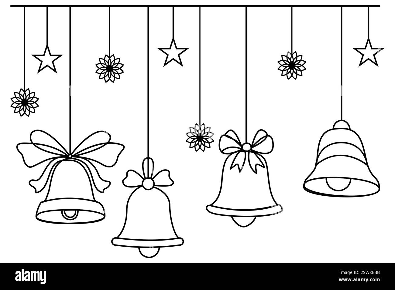 Continuous one line christmas bell drawing and outline editable stroke ...
