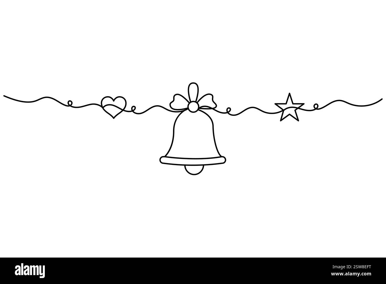 Continuous one line christmas bell drawing and outline editable stroke ...