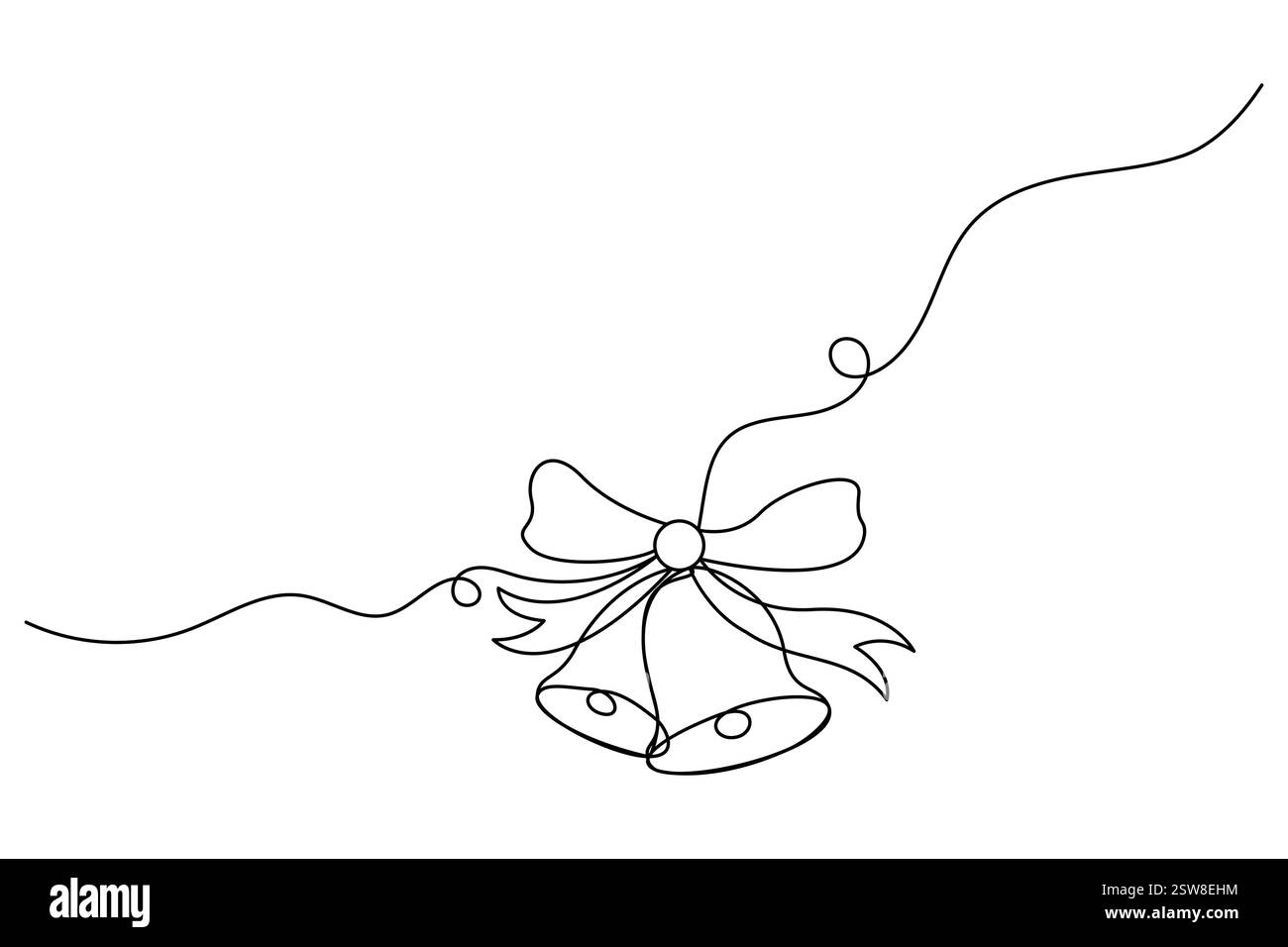 Continuous one line christmas bell drawing and outline editable stroke ...