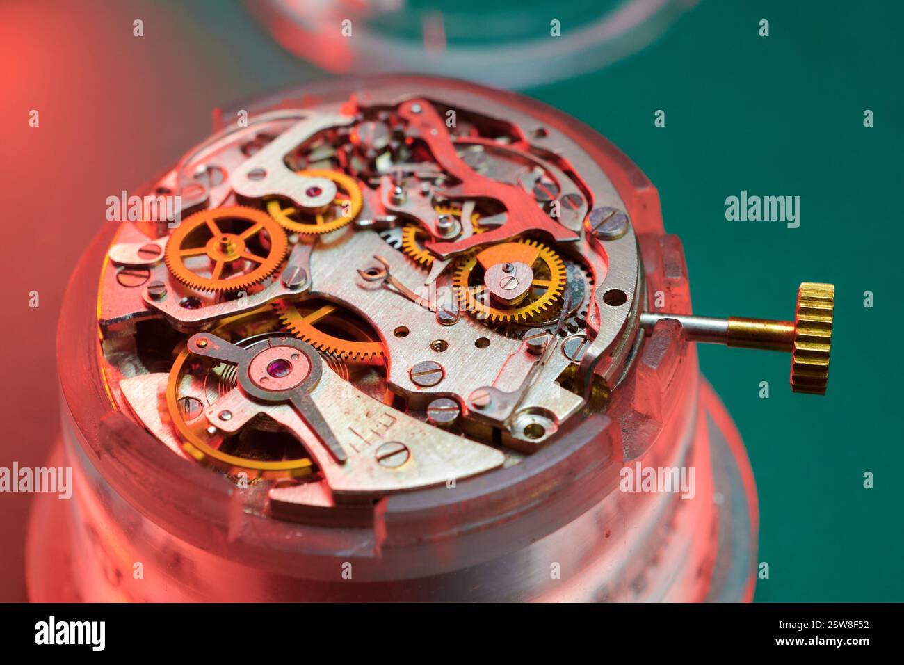 Intricate details reveal the complexity of a wristwatch mechanism ...