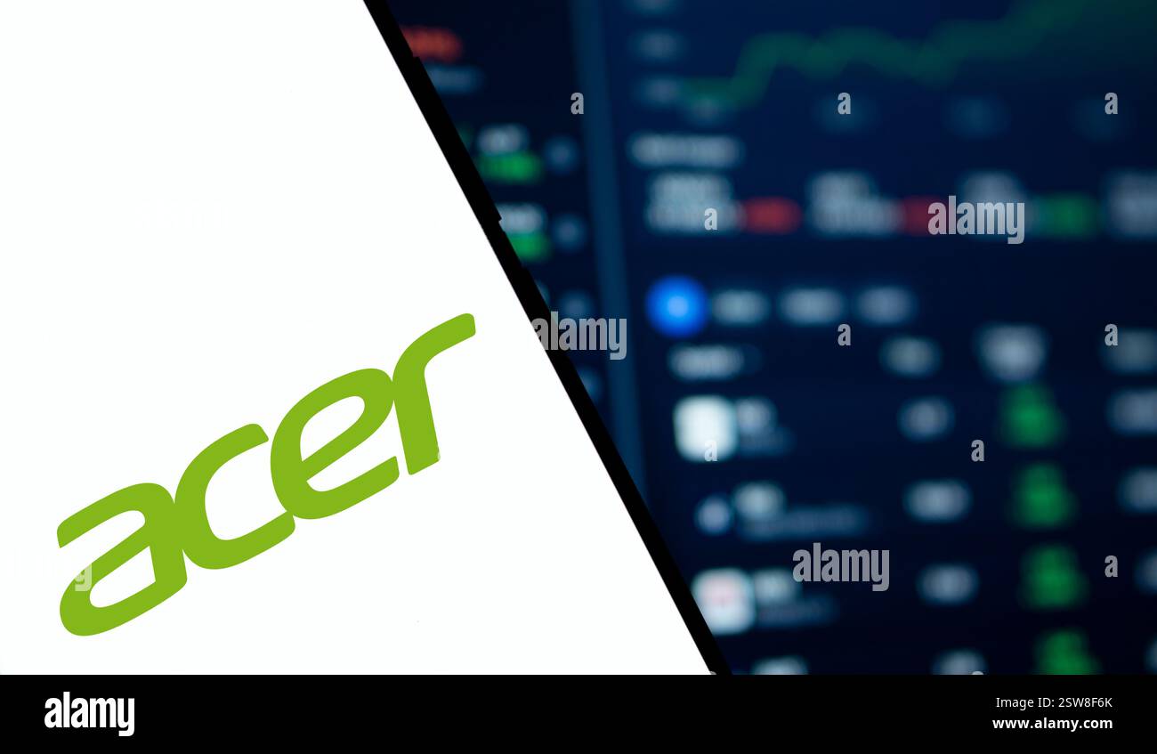 Dhaka, Bangladesh- 25 Oct 2024: Acer logo is displayed on smartphone. Acer Inc is a Taiwanese ...