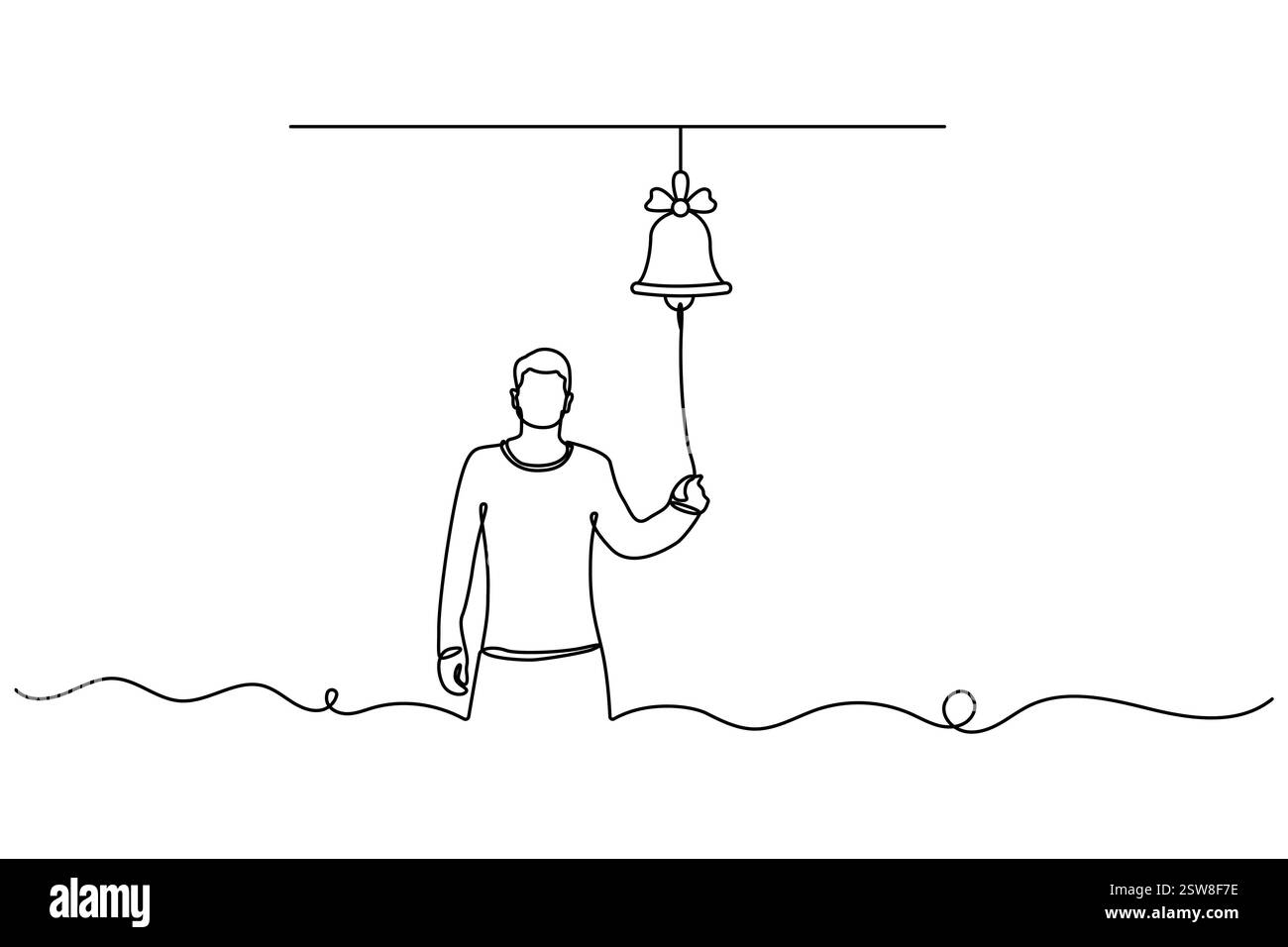 Continuous one line christmas bell drawing and outline editable stroke ...