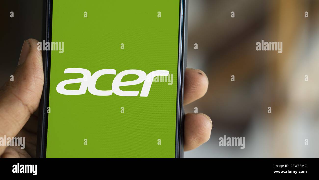 Dhaka, Bangladesh- 25 Oct 2024: Acer logo is displayed on smartphone. Acer Inc is a Taiwanese ...
