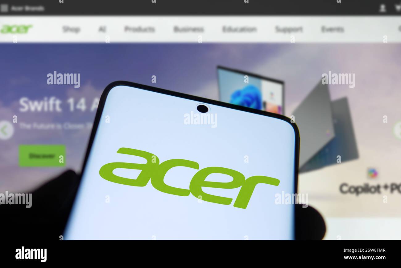 Dhaka, Bangladesh- 25 Oct 2024: Acer logo is displayed on smartphone. Acer Inc is a Taiwanese ...