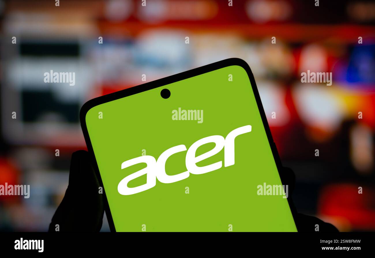 Dhaka, Bangladesh- 25 Oct 2024: Acer logo is displayed on smartphone. Acer Inc is a Taiwanese ...