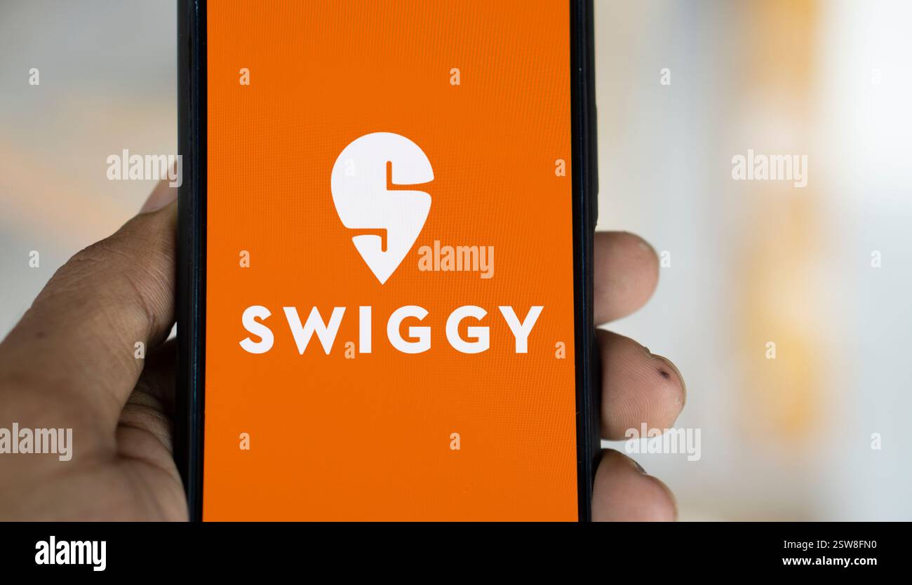 Dhaka, Bangladesh- 25 Oct 2024: Swiggy logo is displayed on smartphone ...