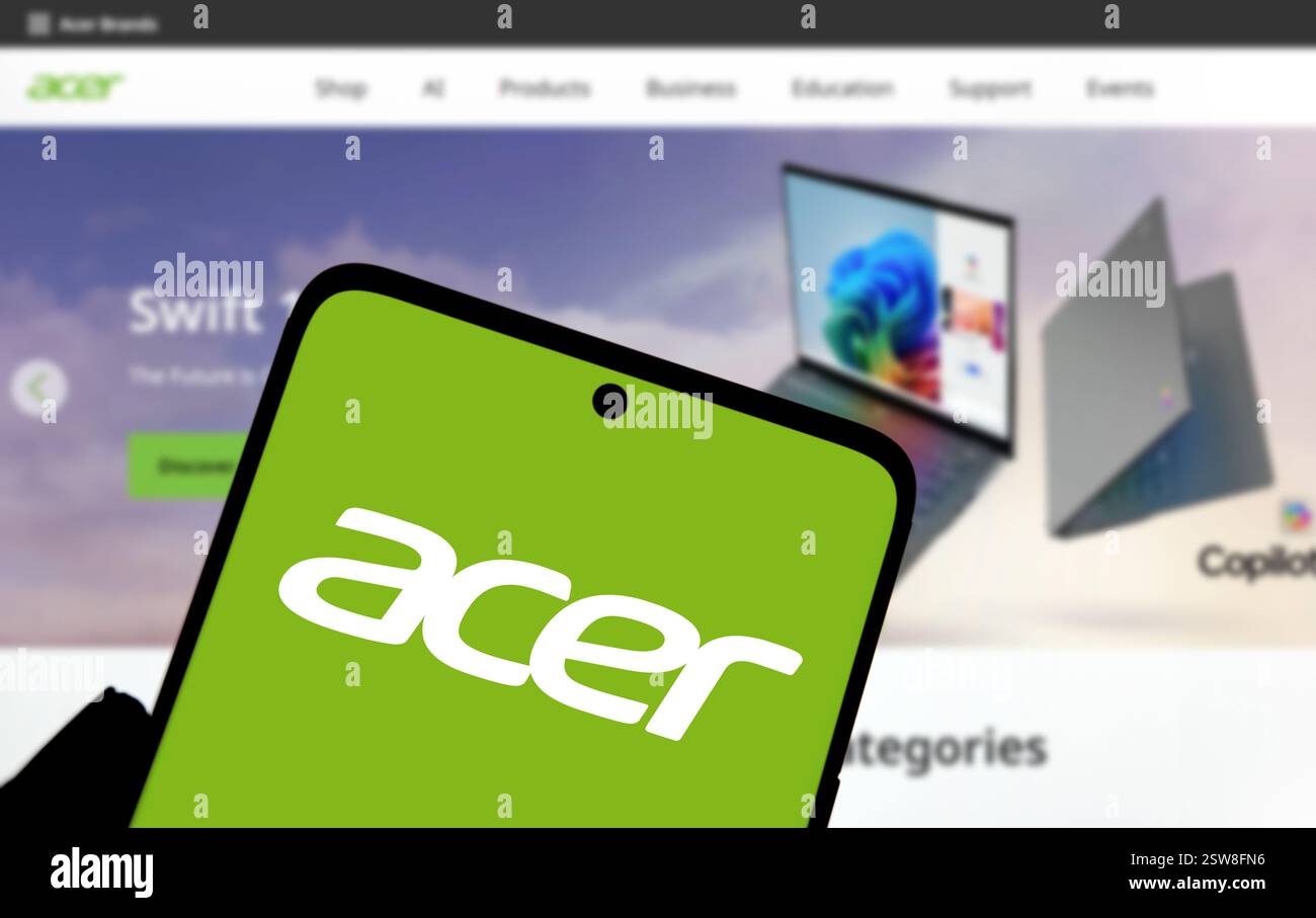 Dhaka, Bangladesh- 25 Oct 2024: Acer logo is displayed on smartphone. Acer Inc is a Taiwanese ...
