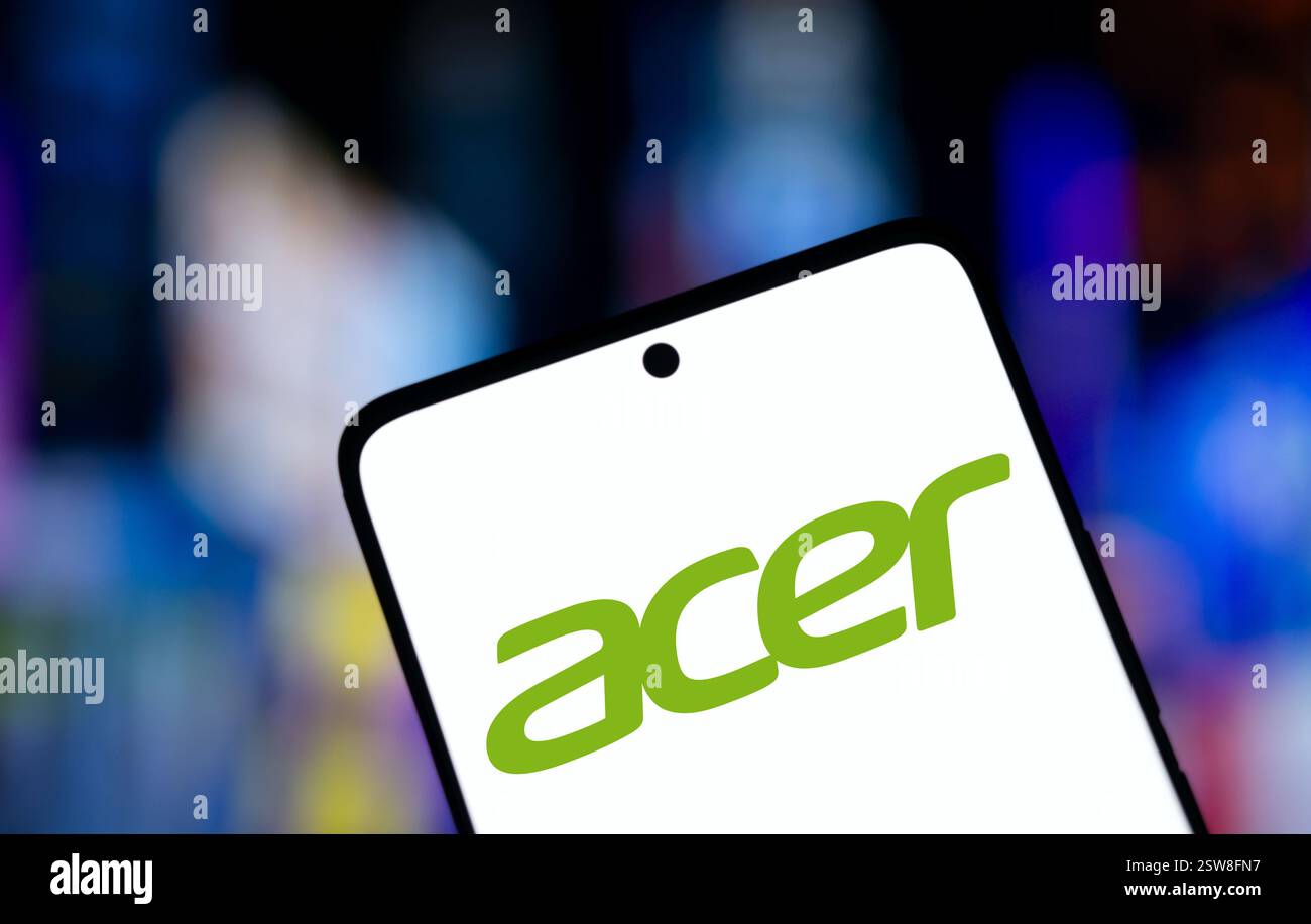 Dhaka, Bangladesh- 25 Oct 2024: Acer logo is displayed on smartphone. Acer Inc is a Taiwanese ...