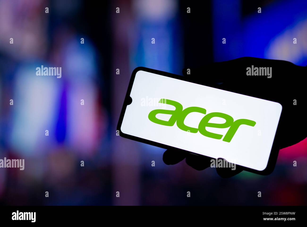 Dhaka, Bangladesh- 25 Oct 2024: Acer logo is displayed on smartphone. Acer Inc is a Taiwanese ...