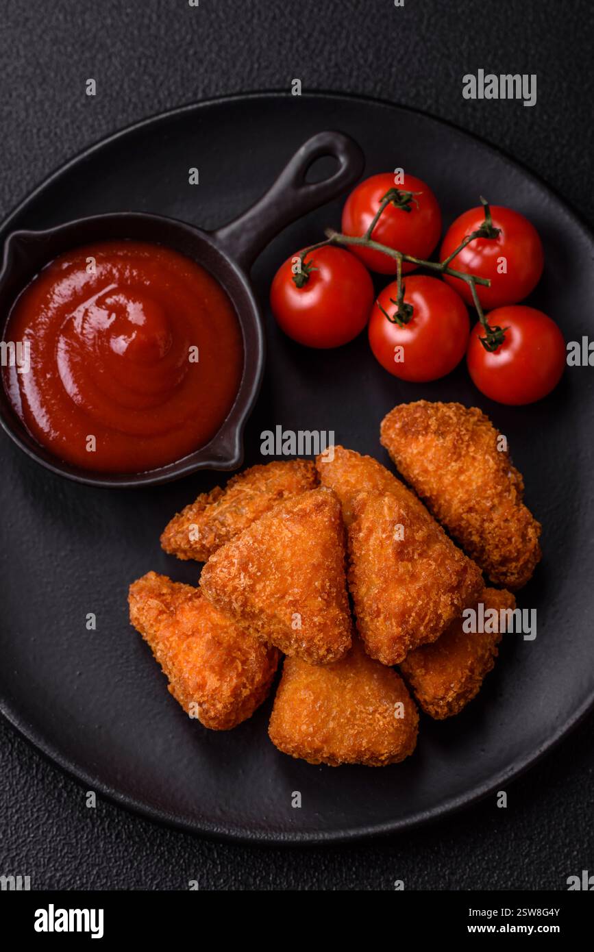 Brie cheese or camembert fries in breading, fast food, takeaway Stock ...