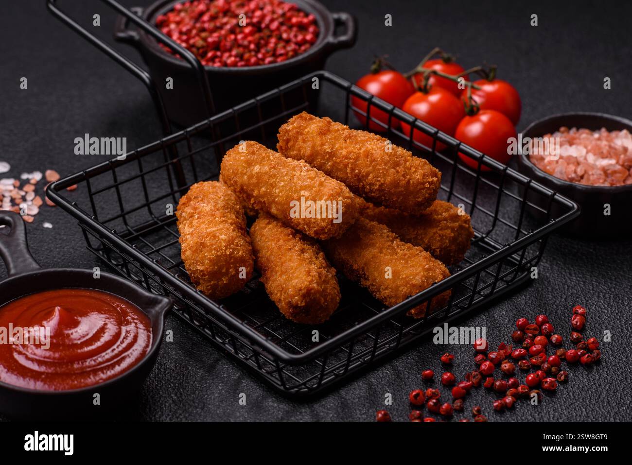 Delicious crispy cheese sticks with mozzarella, salt and spices Stock ...