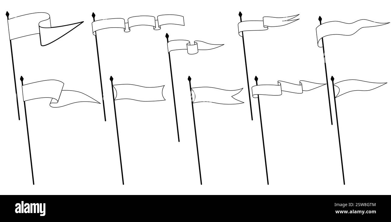 Retro pennant flags, banner pendants and waving blank signs on ...