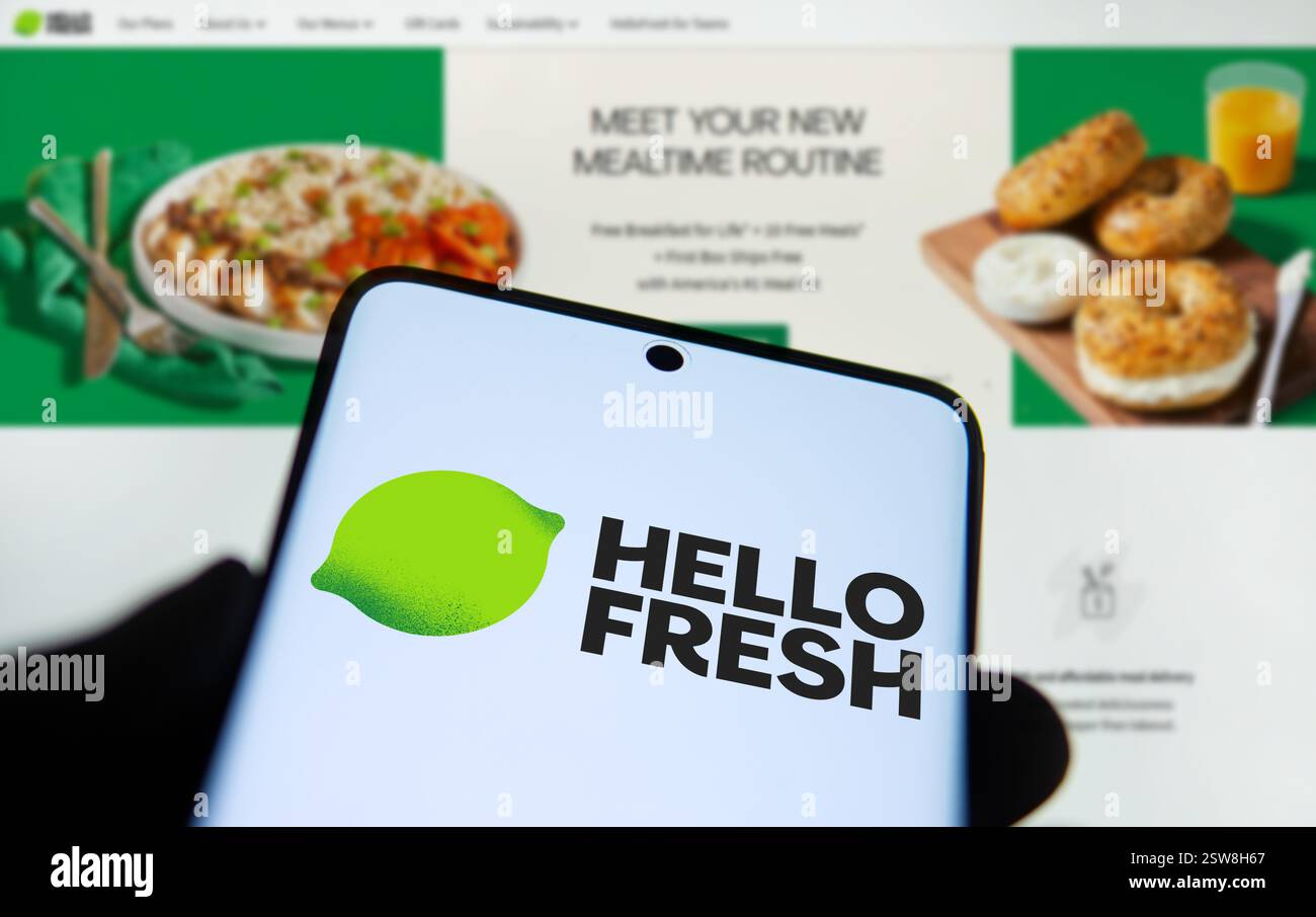 Hello fresh logo is displayed on smartphone hi-res stock photography ...