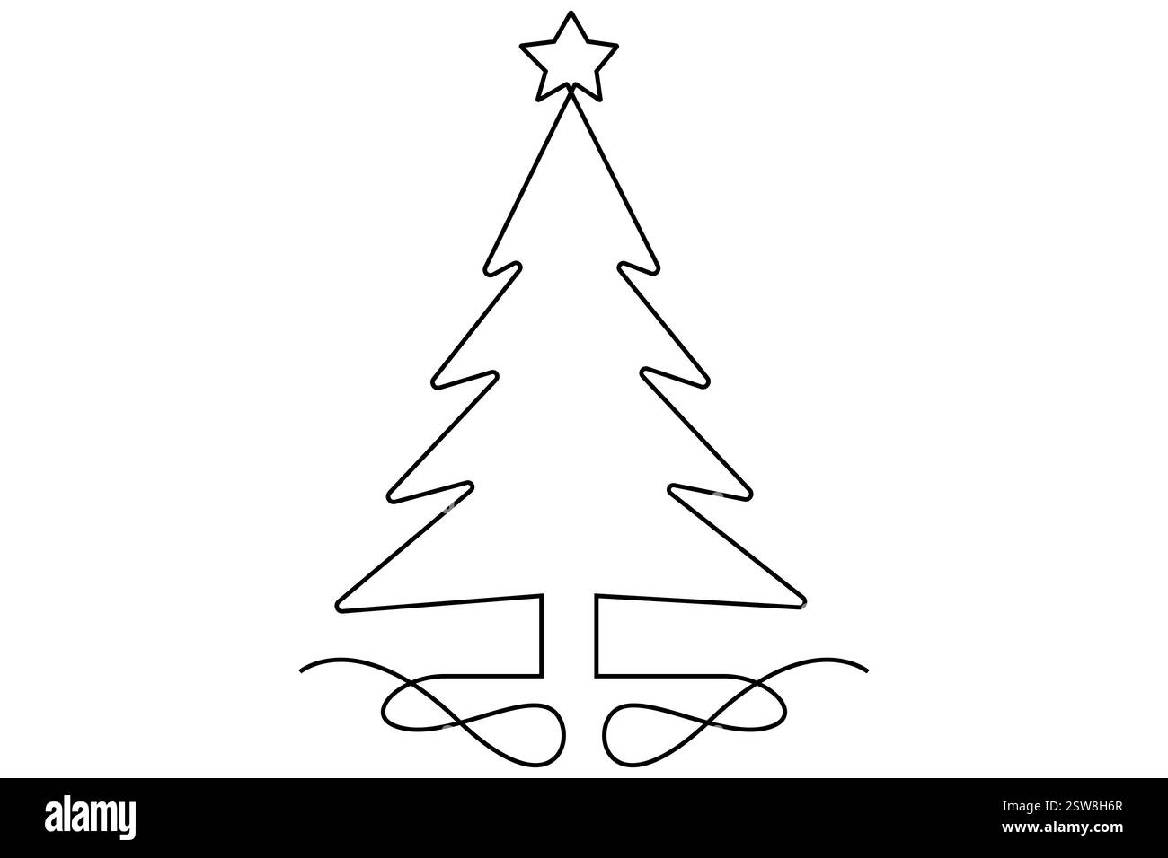 Christmas tree continuous one line drawing with star on top and ...