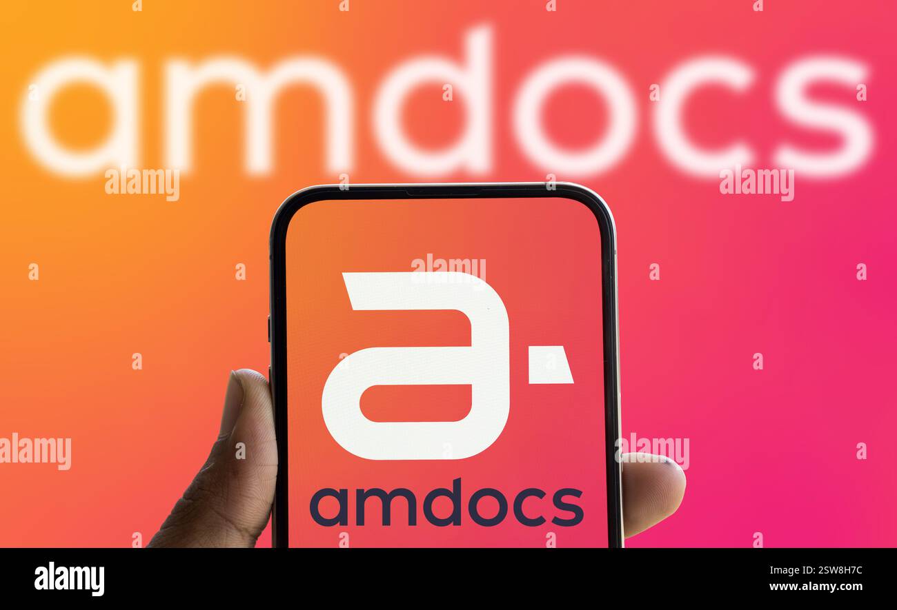 Dhaka, Bangladesh- 26 Oct 2024: Amdocs logo is displayed on smartphone. Amdocs Limited is a ...
