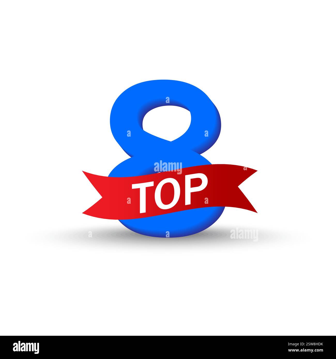 TOP 8 label. Blue numeric shape. Red ranking ribbon. Vector highlight ...
