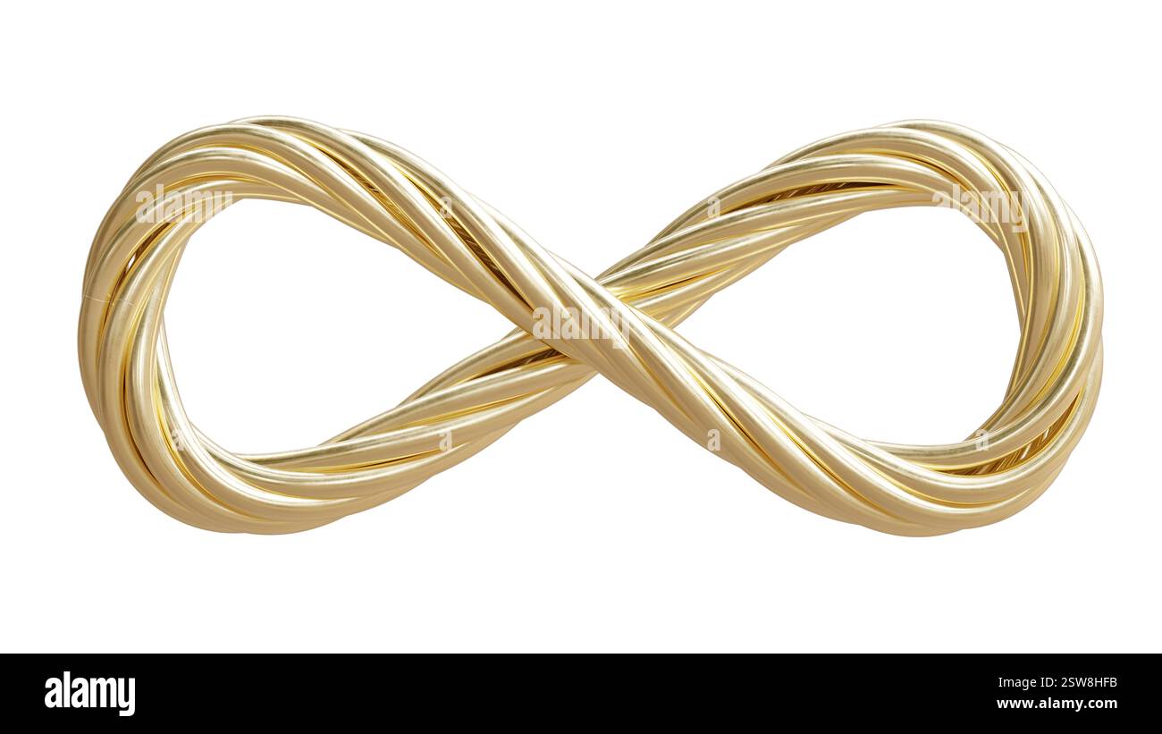 Infinity shape golden rope isolated on white, 3d render Stock Photo - Alamy