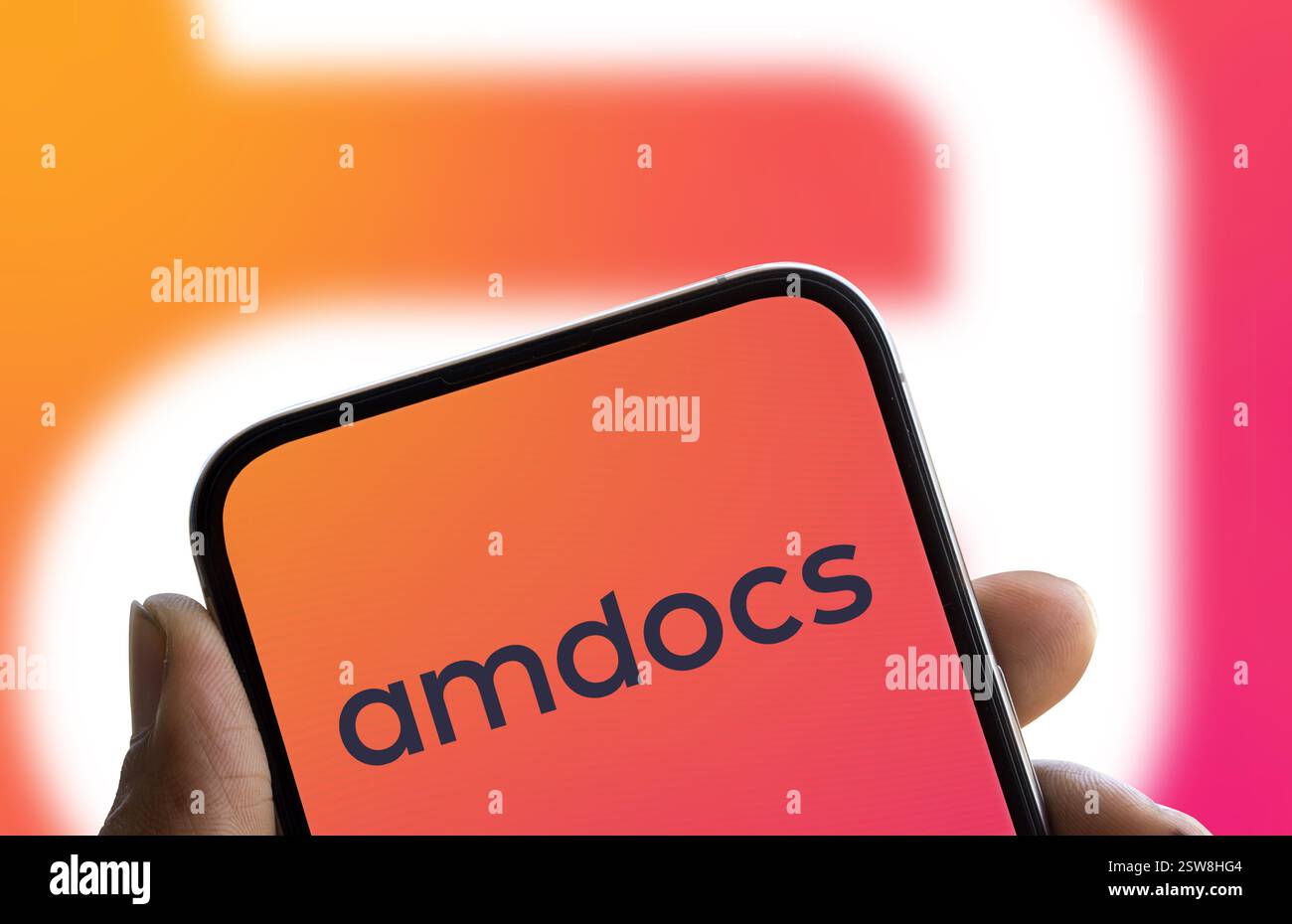 Dhaka, Bangladesh- 26 Oct 2024: Amdocs logo is displayed on smartphone. Amdocs Limited is a ...