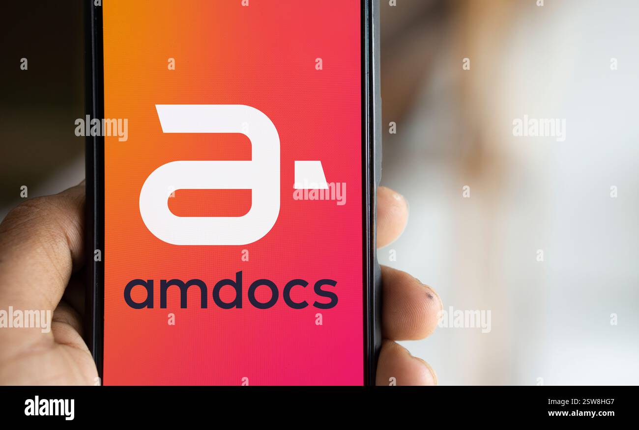 Dhaka, Bangladesh- 26 Oct 2024: Amdocs logo is displayed on smartphone. Amdocs Limited is a ...