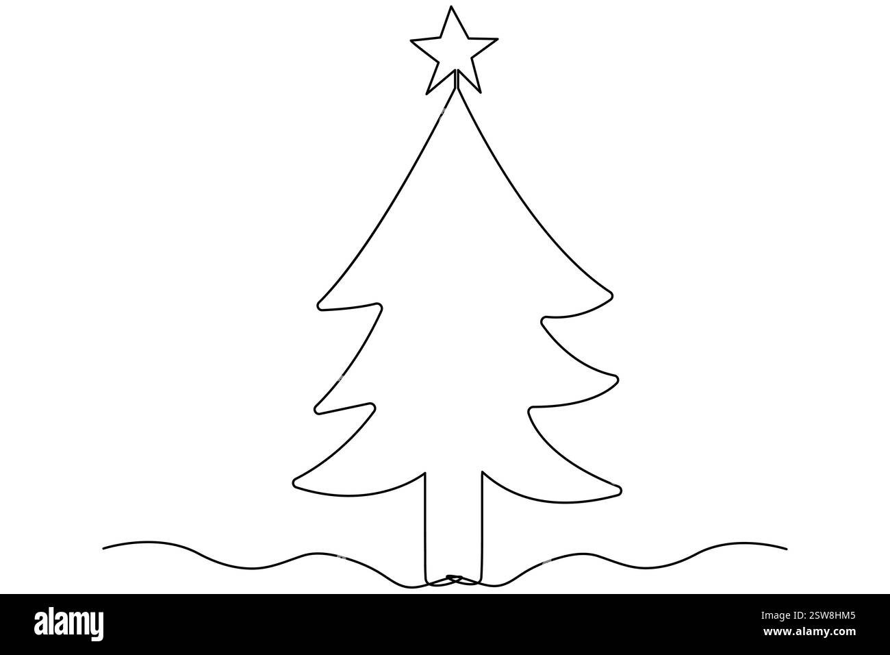 Christmas tree continuous one line drawing with star on top and ...