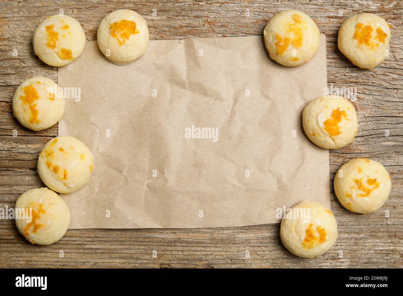 Crumpled brown blank paper surounded by rustic homemade cookies, recipe ...