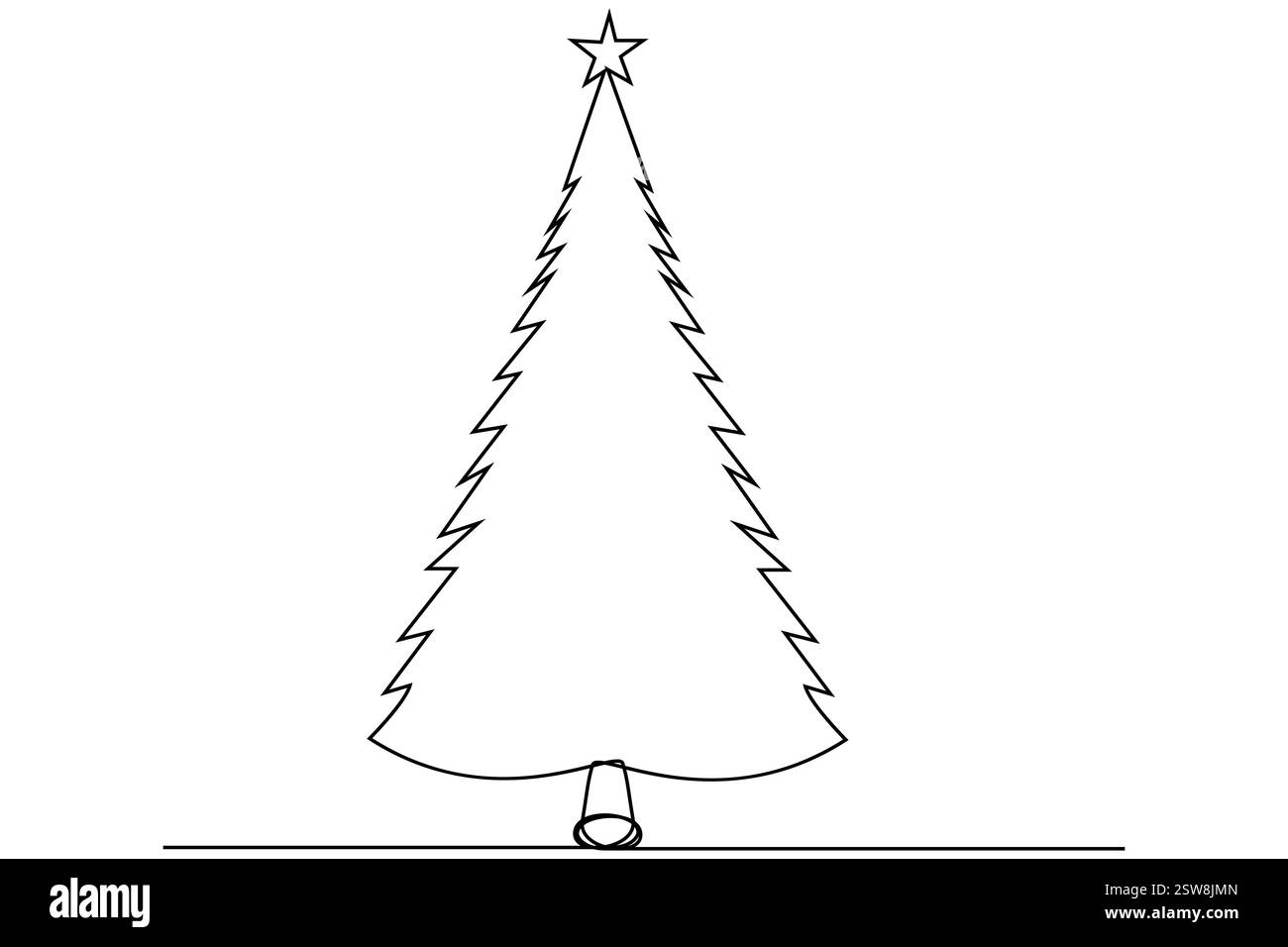 Christmas tree continuous one line drawing with star on top and ...