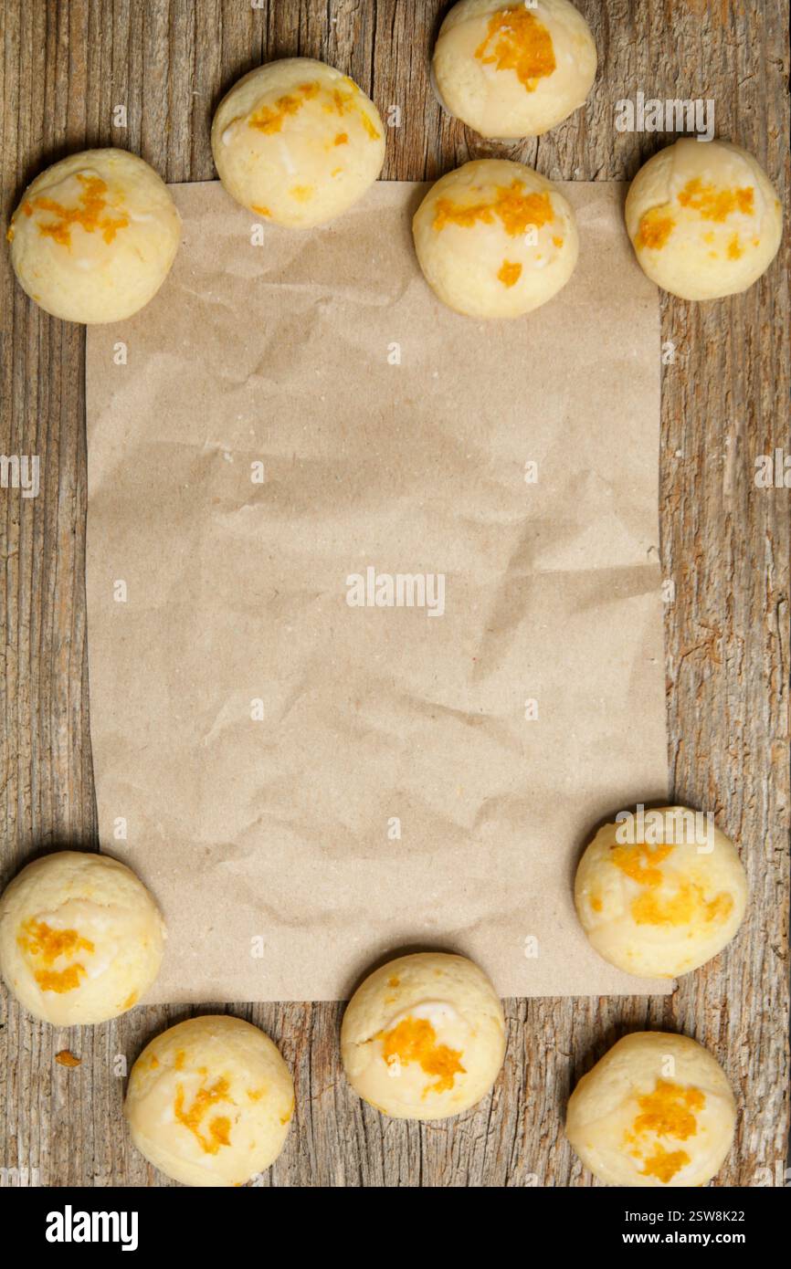 Crumpled brown blank paper surounded by rustic homemade cookies, recipe ...