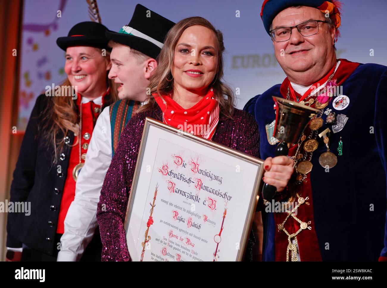 Rust, Germany - February 19, 2025: Presentation of the golden jesters ...