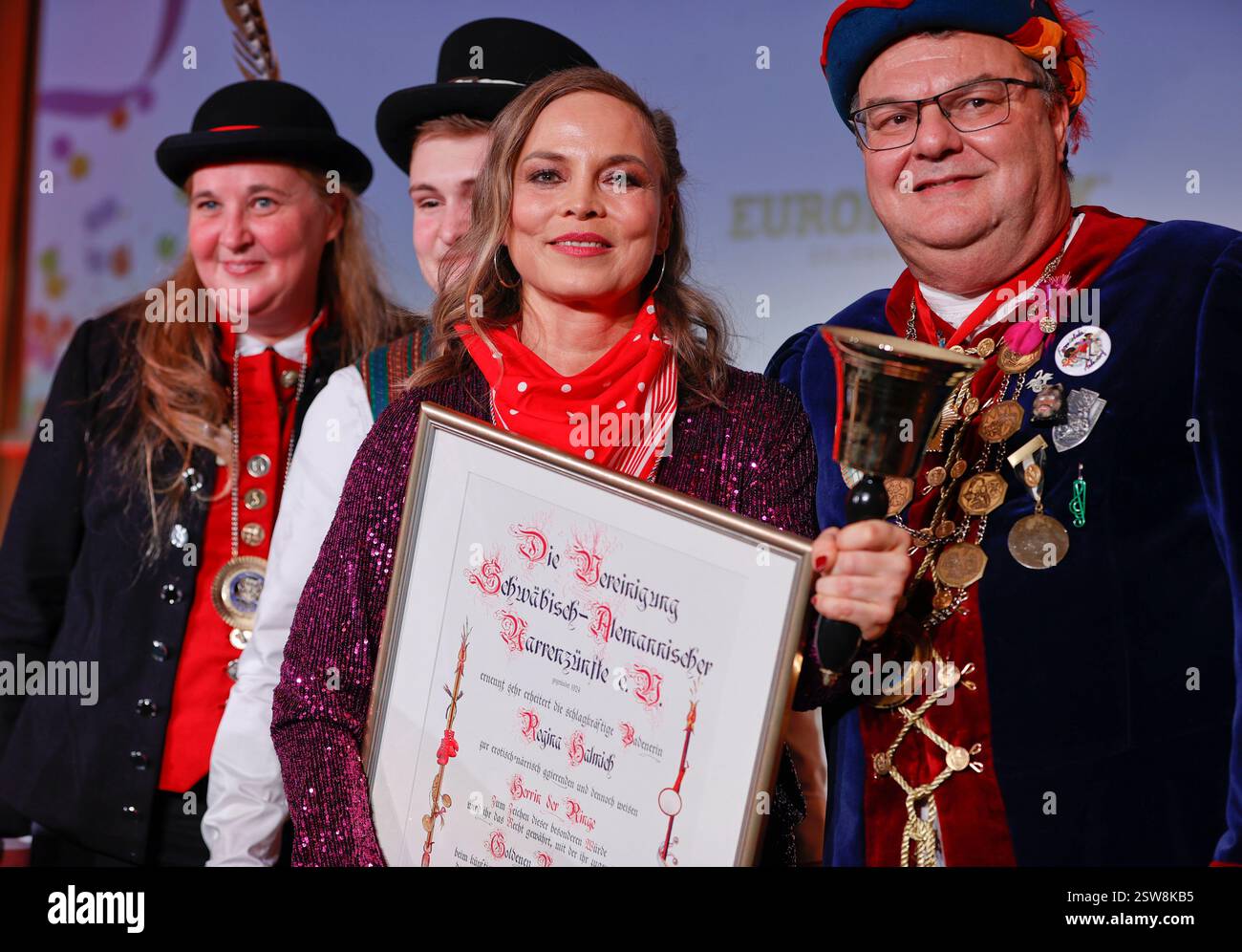 Rust, Germany - February 19, 2025: Presentation of the golden jesters ...