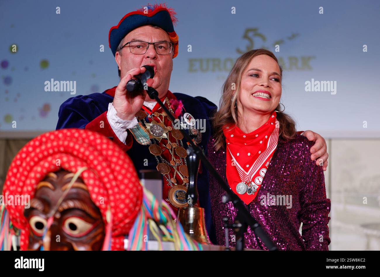 Rust, Germany - February 19, 2025: Presentation of the golden jesters ...