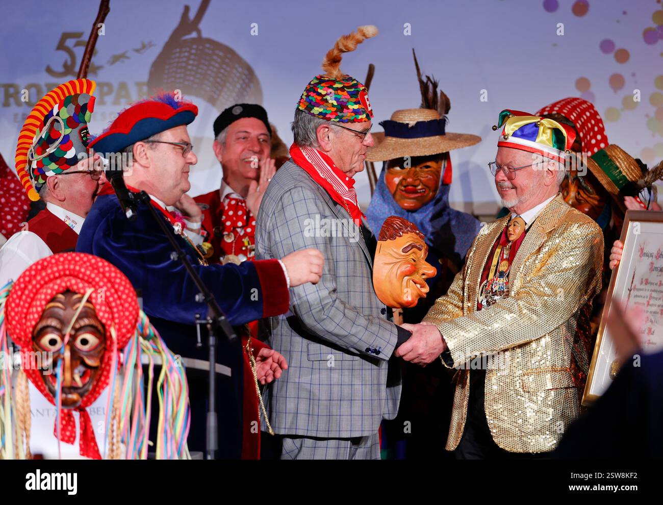 Rust, Germany - February 19, 2025: Presentation of the golden jesters ...