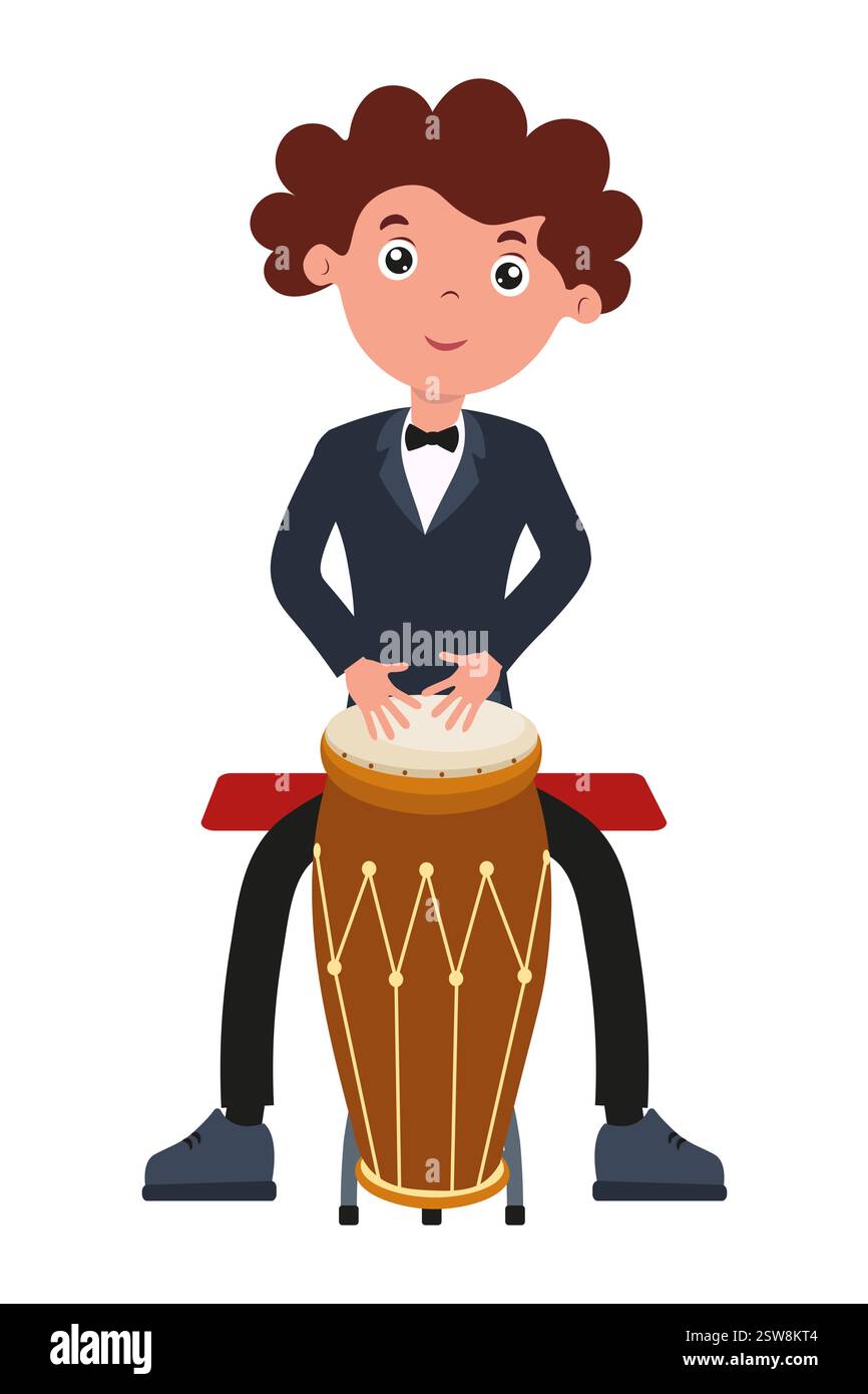 Young musician playing a conga drum with enthusiasm during a lively ...