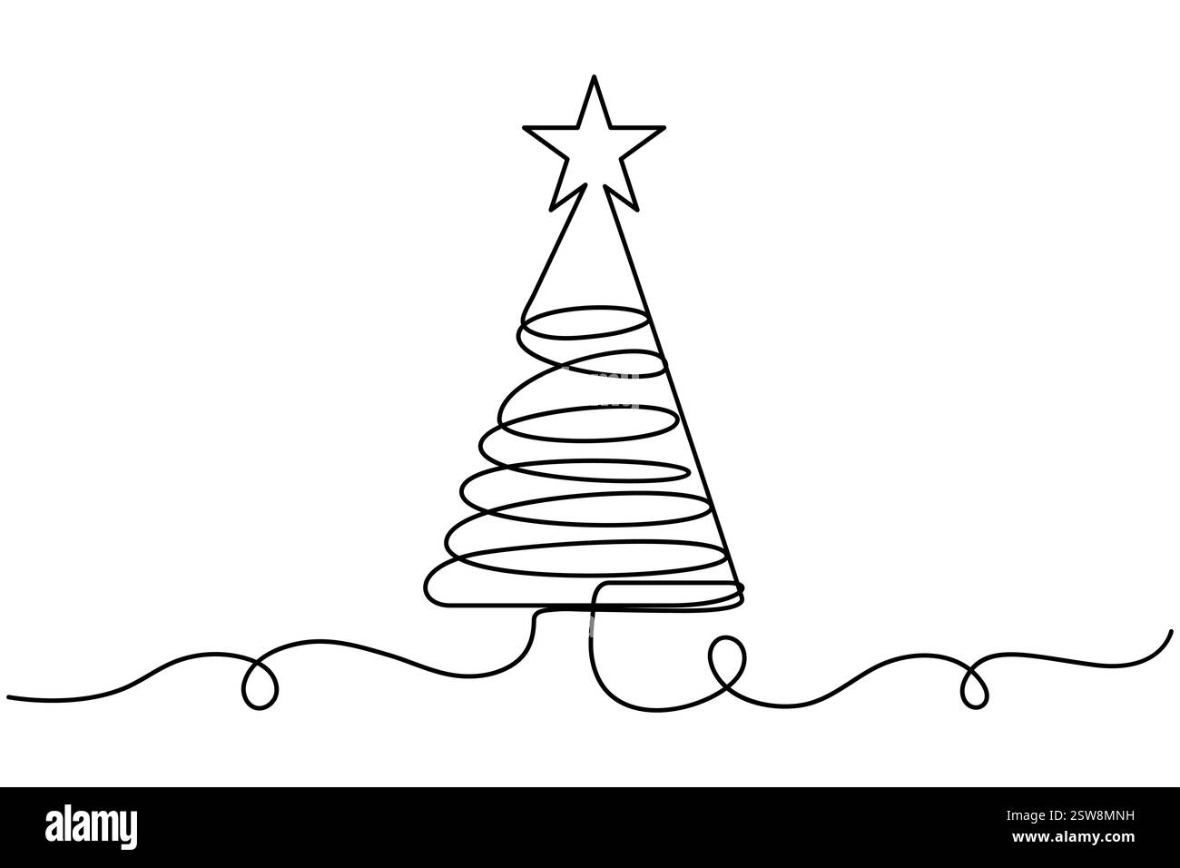 Christmas tree continuous one line drawing with star on top and ...