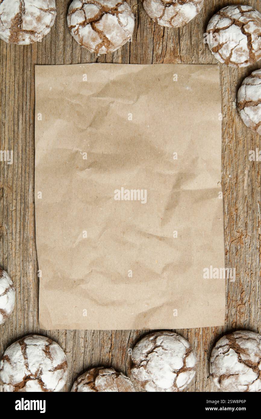 Crumpled brown blank paper surounded by rustic homemade cookies, recipe ...