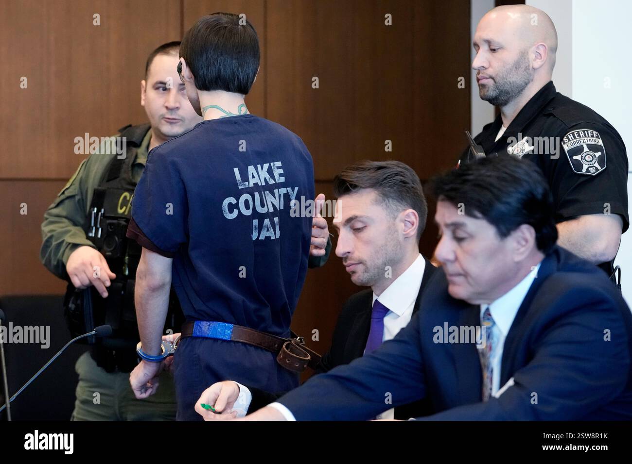 Robert E. Crimo III., leaves after a pretrial hearing with Judge ...