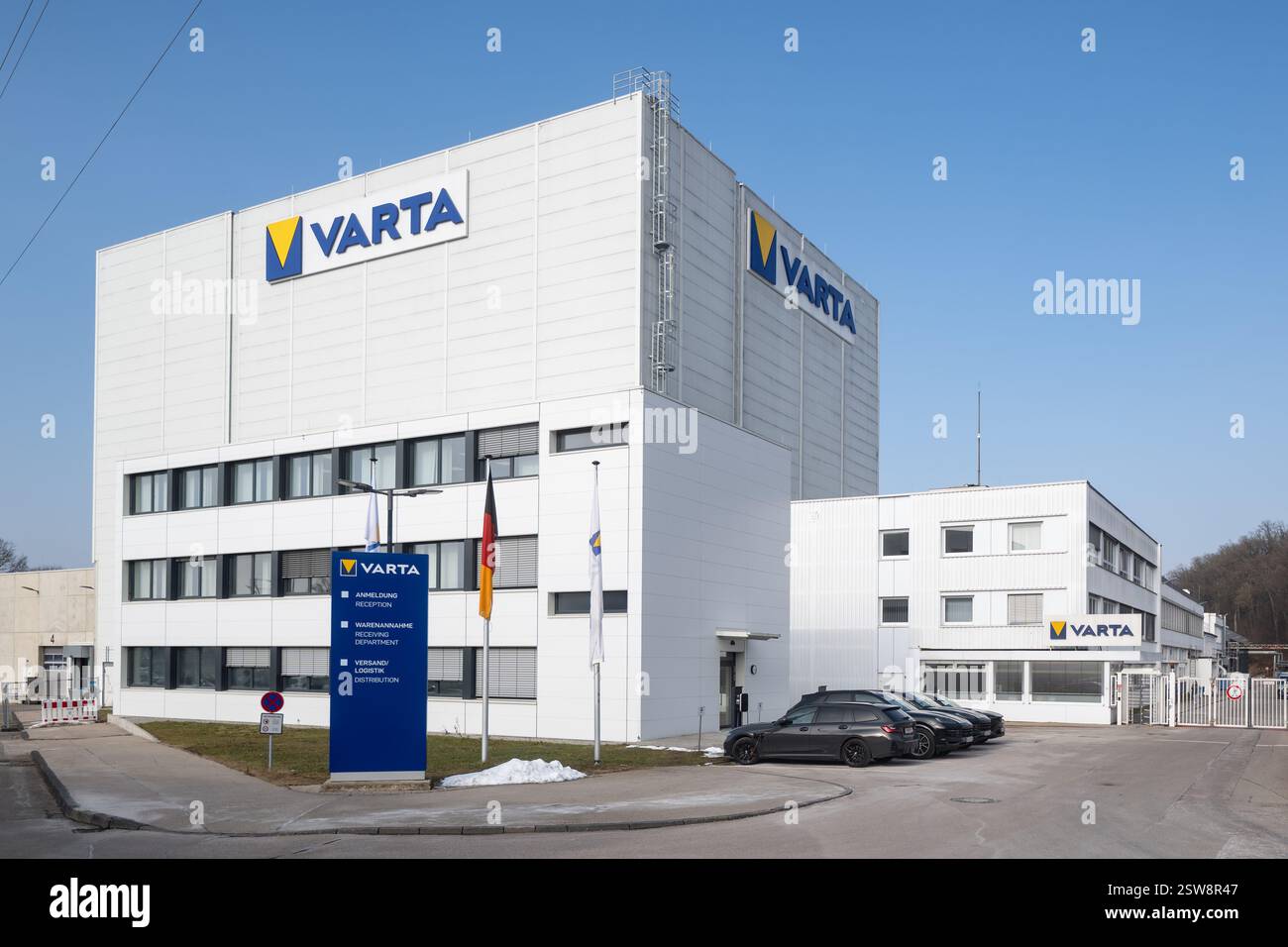 Ellwangen, Germany. 20th Feb, 2025. The Varta logo can be seen on a ...