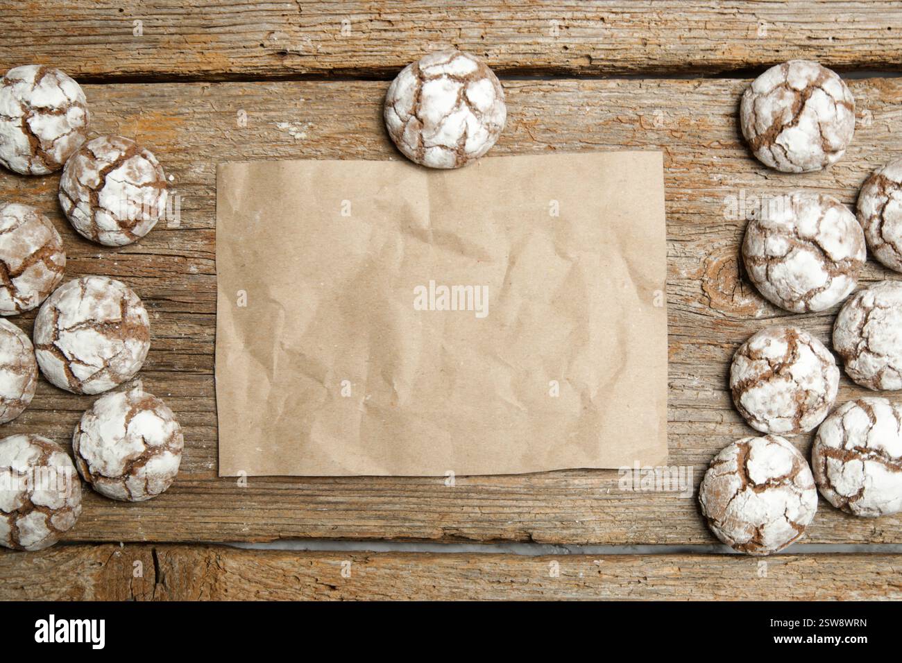Crumpled brown blank paper surounded by rustic homemade cookies, recipe ...