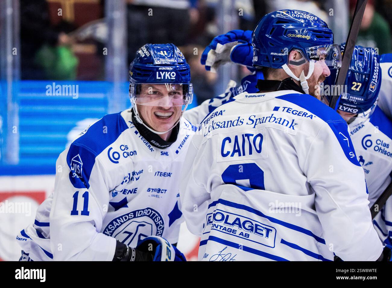250220 Leksands Martin Karlsson jublar efter 2-0 under ishockeymatchen i SHL mellan Leksand och ...