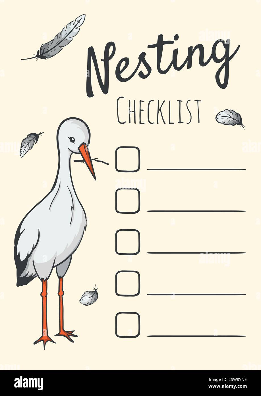 Nesting checklist. Nesting party planner. Bright vector illustration of ...