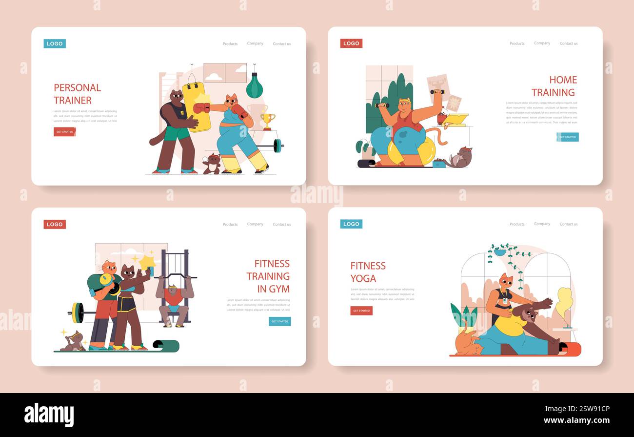 Fitness illustration series showcasing diverse training methods for various fitness levels ...