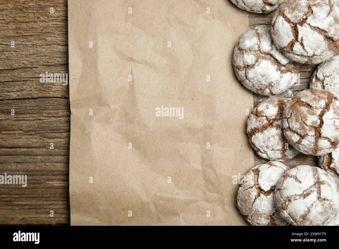 Crumpled brown blank paper surounded by rustic homemade cookies, recipe ...