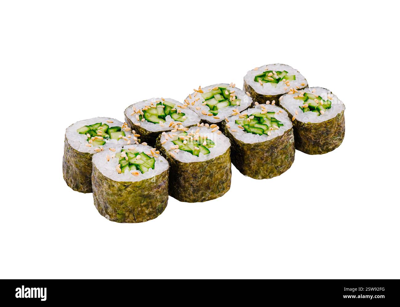 Kappa maki sushi rolls with cucumber and sesame seeds on white ...