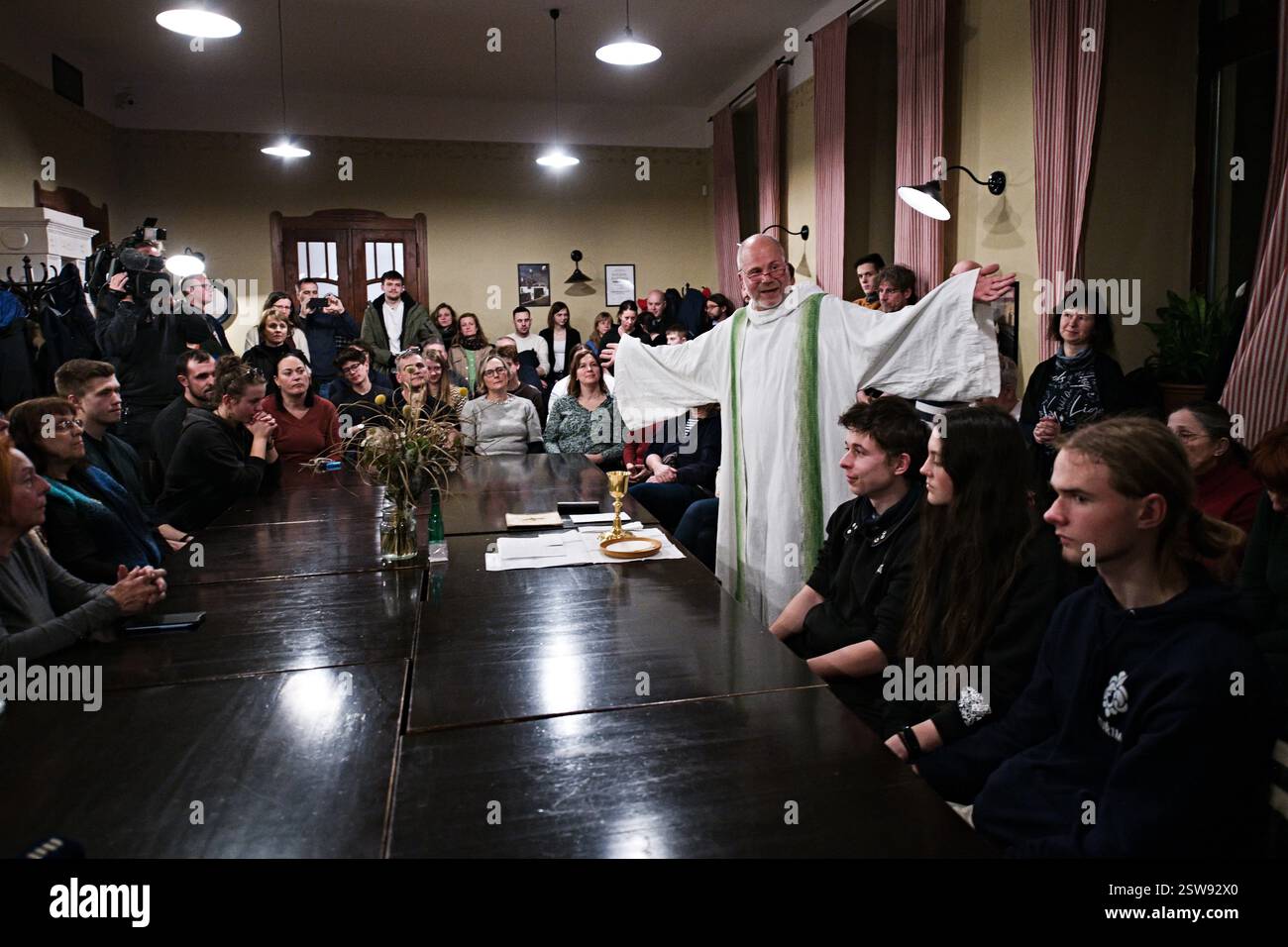 Ceska, Czech Republic. 20th Feb, 2025. Priest Jan Hanak celebrates ...