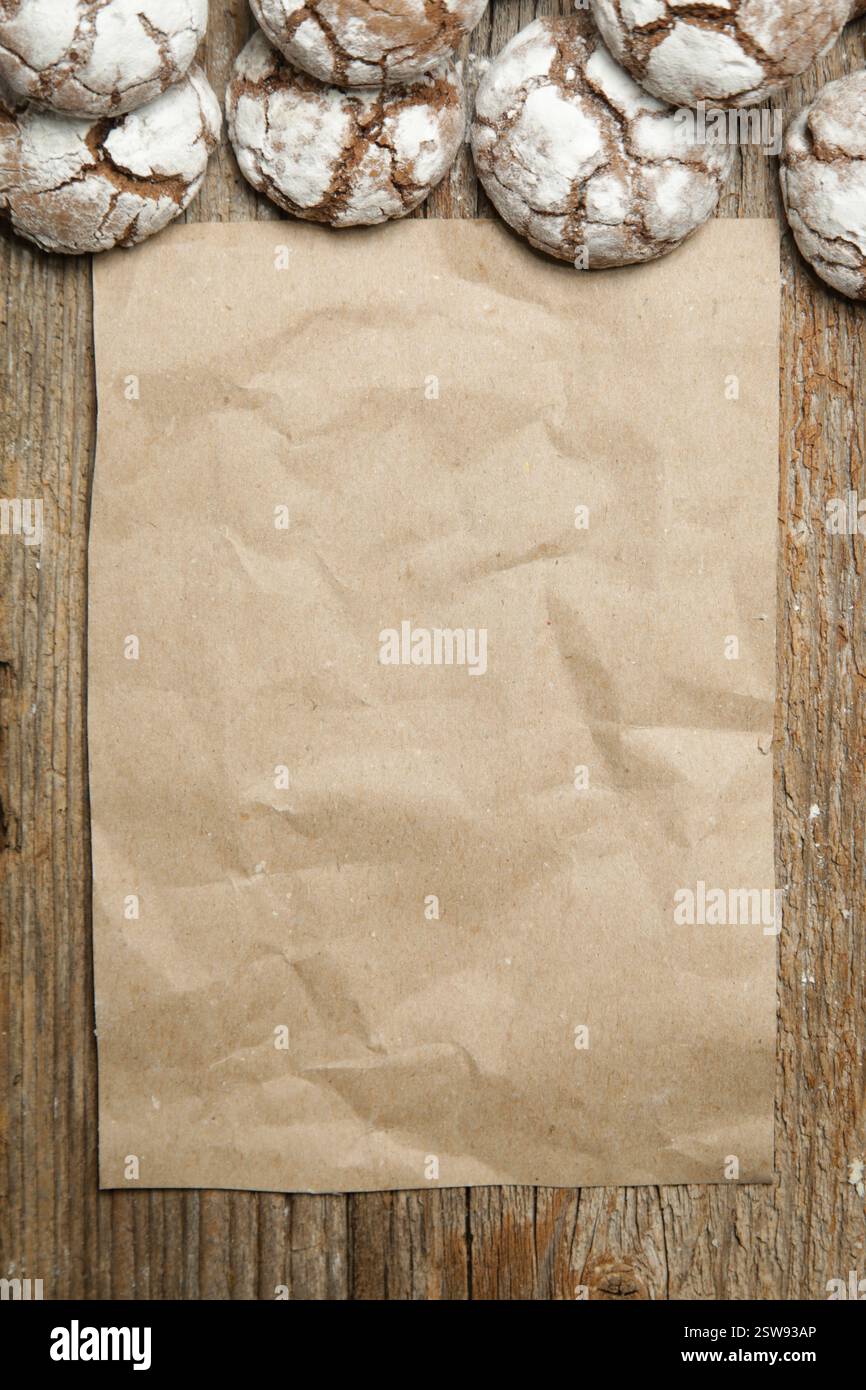 Crumpled brown blank paper surounded by rustic homemade cookies, recipe ...