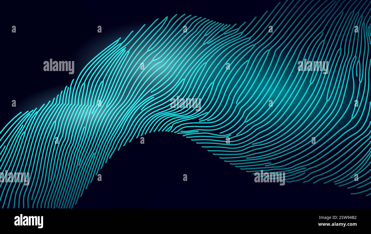 Abstract curved lines artwork. Bright turquoise stripes dynamic design ...