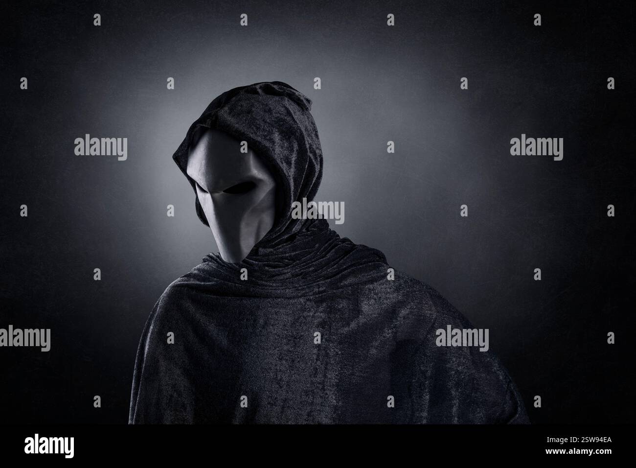 Mysterious humanoid alien at night over dark misty background Stock ...