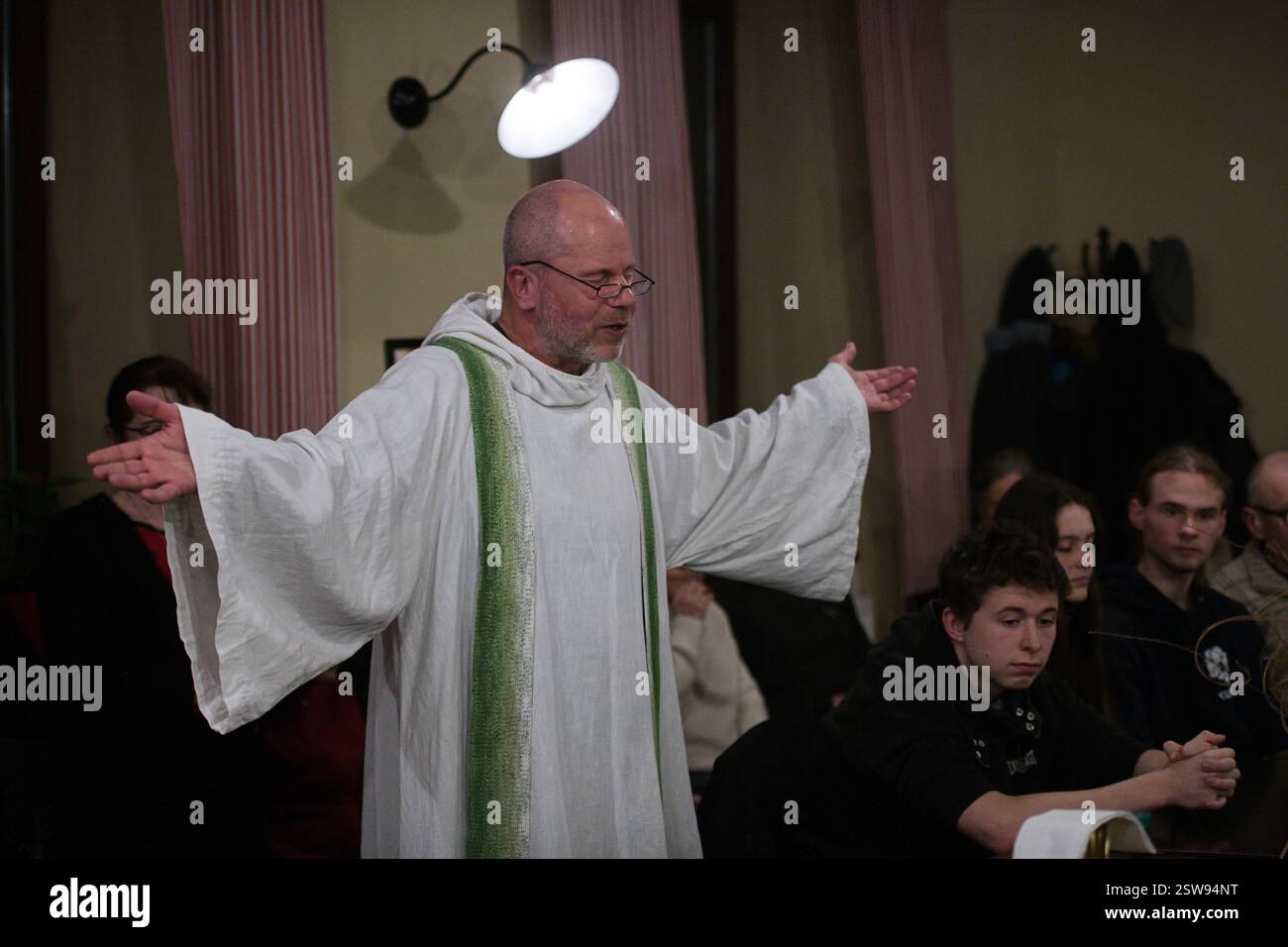 Ceska, Czech Republic. 20th Feb, 2025. Priest Jan Hanak celebrates ...
